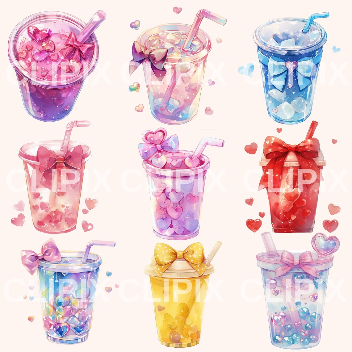 Kawaii Drinks Clipart Pack , Drink Clipart , Cute Drinks Png , Kawaii ...