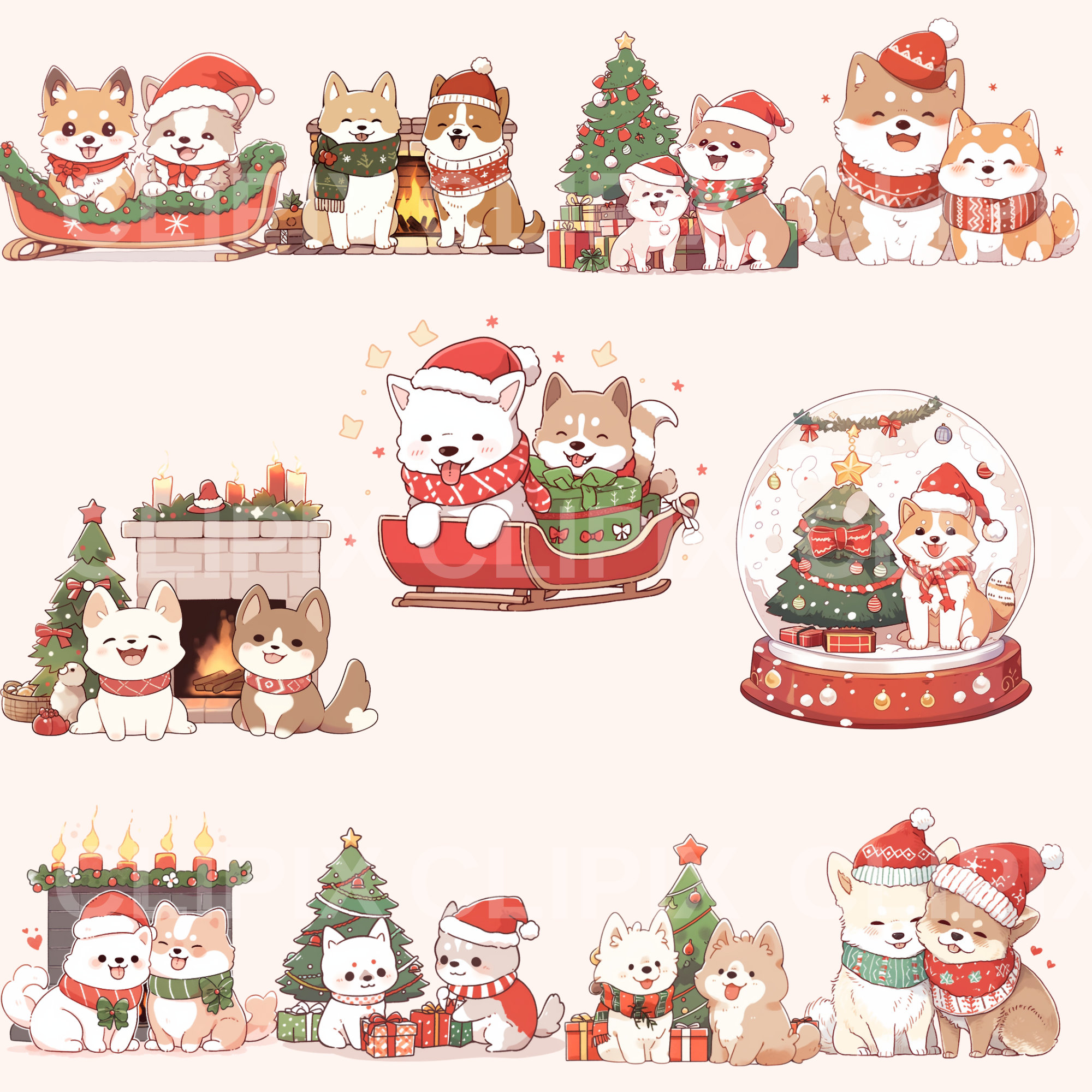 22 Kawaii Christmas Cat & Dog Clipart Pack, Holiday Animals, Cat With ...