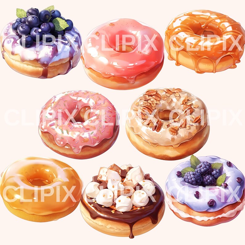 Kawaii Donuts Clipart Pack, Cute Donut Clipart, Kawaii Donuts, Donut ...