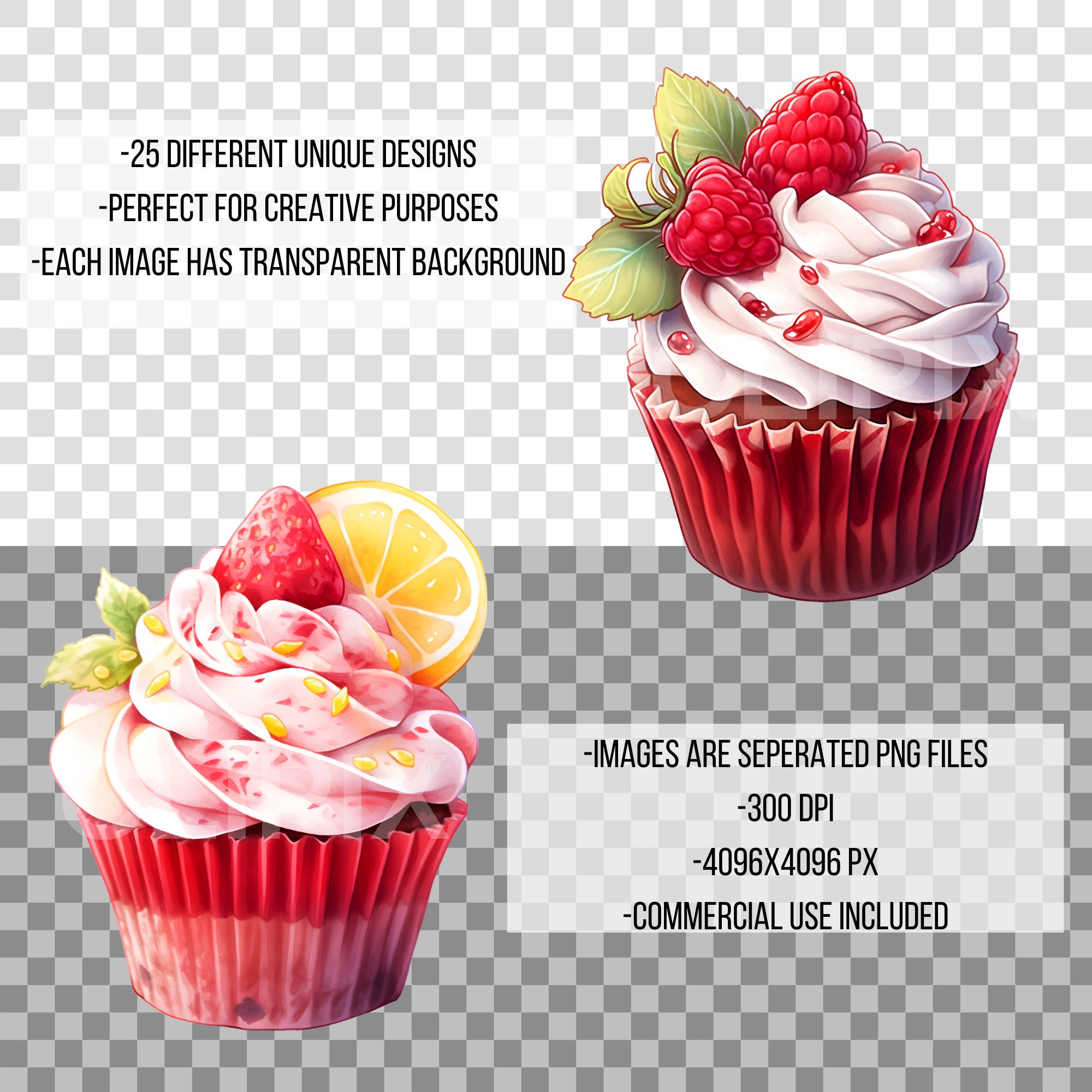 Red Velvet Cupcake Clipart Pack, Cupcake Clipart, Red Velvet Cake ...