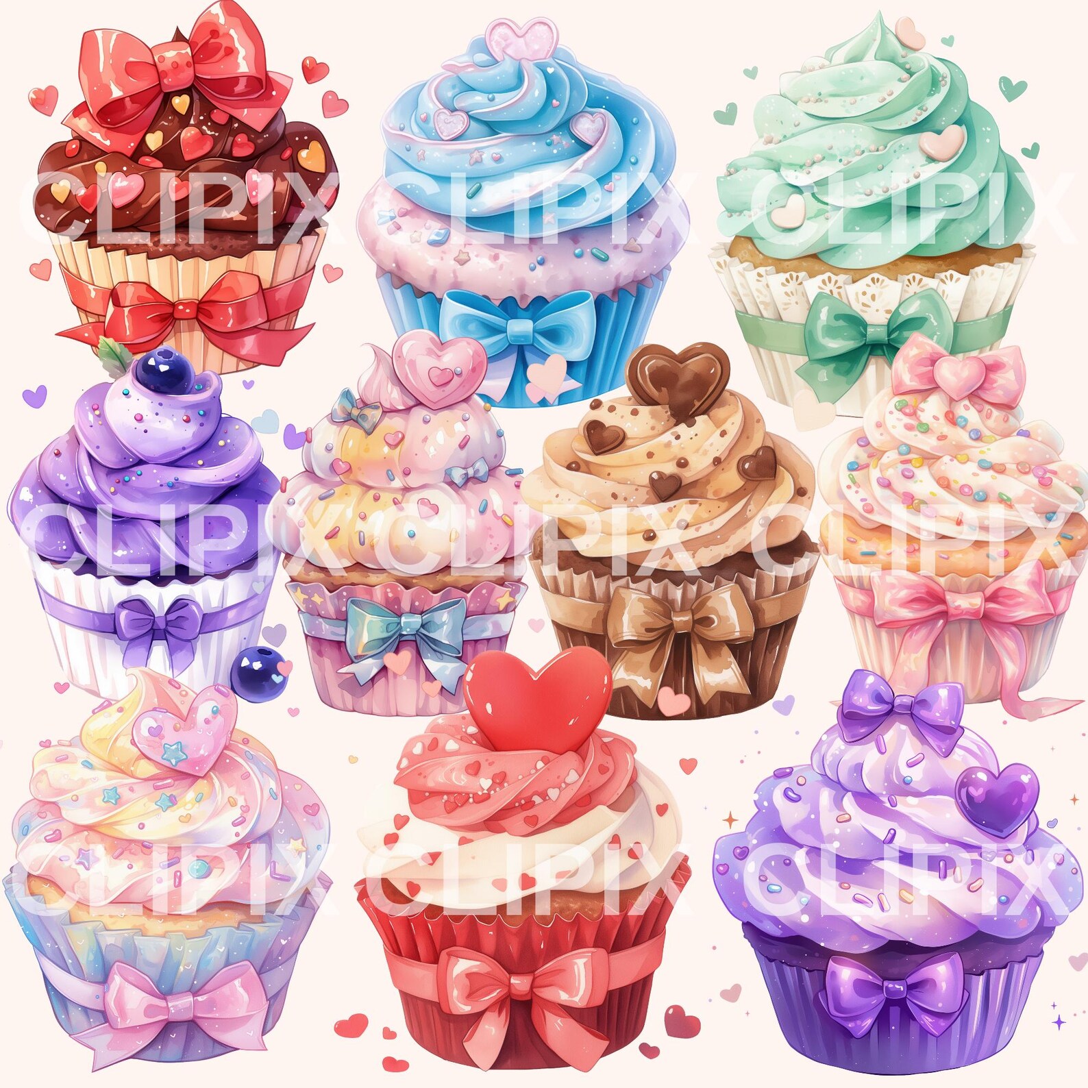Kawaii Cupcakes Clipart Pack, Cute Cupcakes Clipart, Kawaii Cupcakes ...