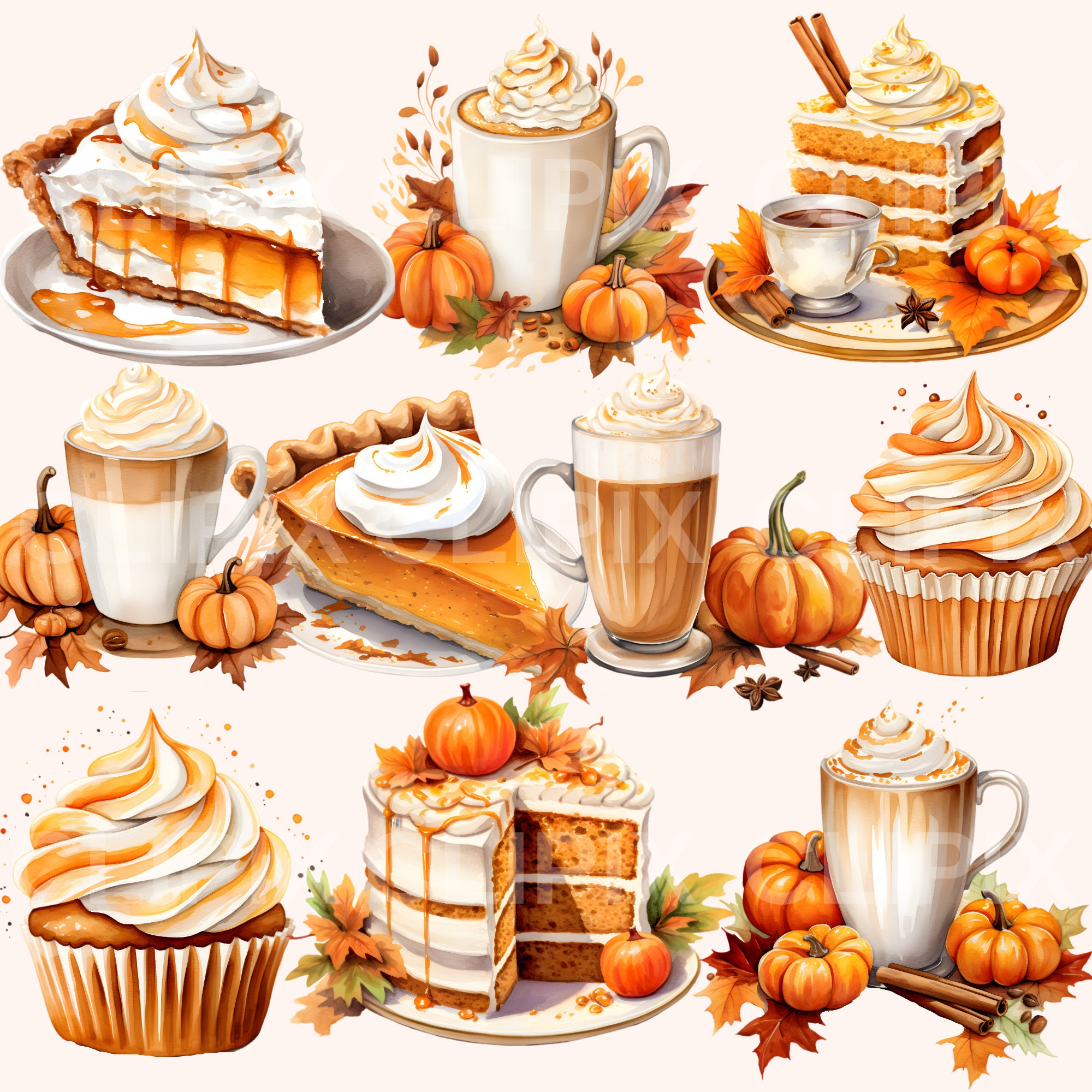 20 Pumpkin Spice Clipart Pack, Fall Holiday Elements, Thanksgiving ...