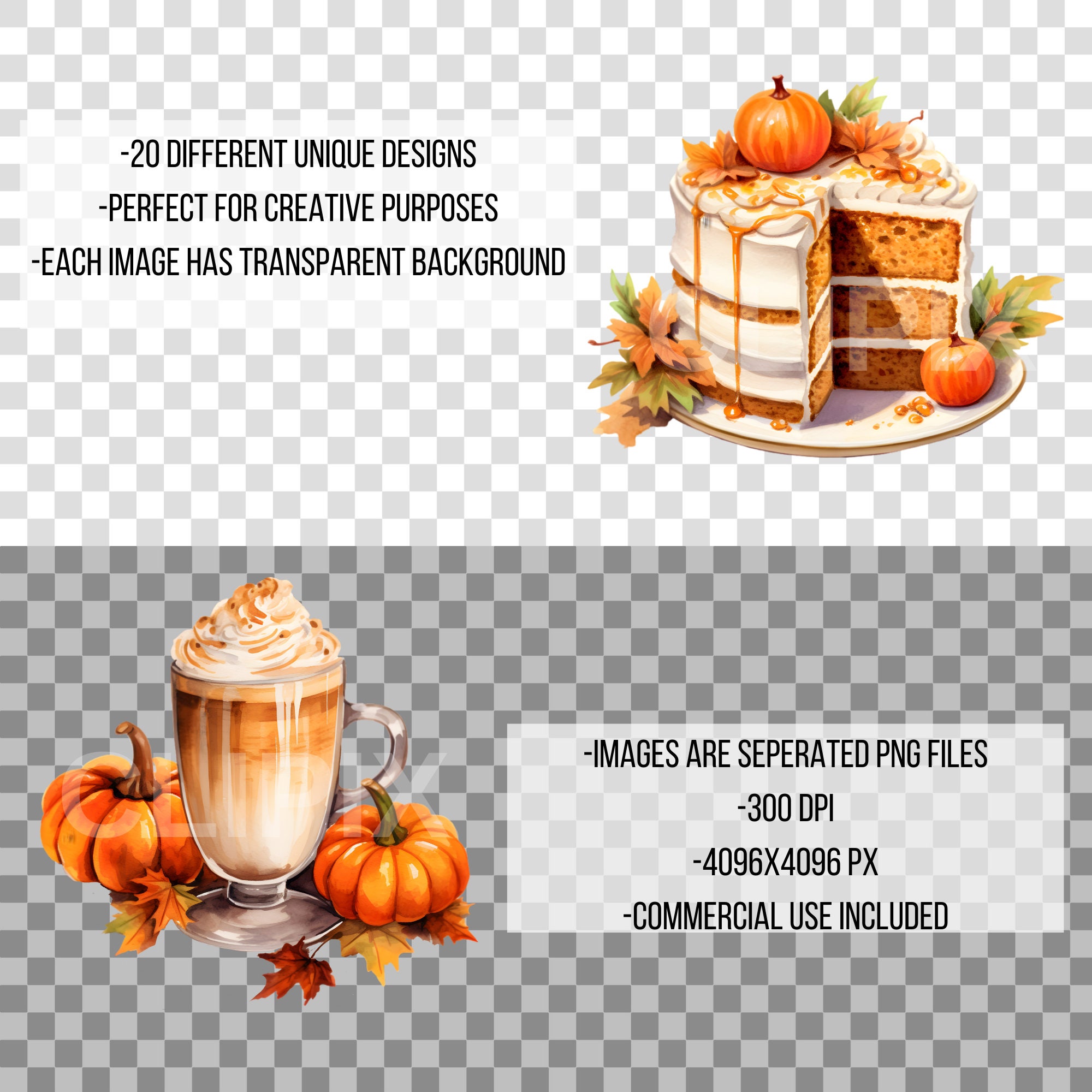 20 Pumpkin Spice Clipart Pack, Fall Holiday Elements, Thanksgiving ...