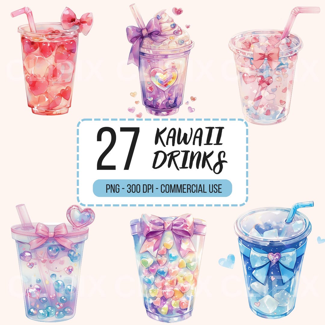 Kawaii Drinks Clipart Pack , Drink Clipart , Cute Drinks Png , Kawaii ...