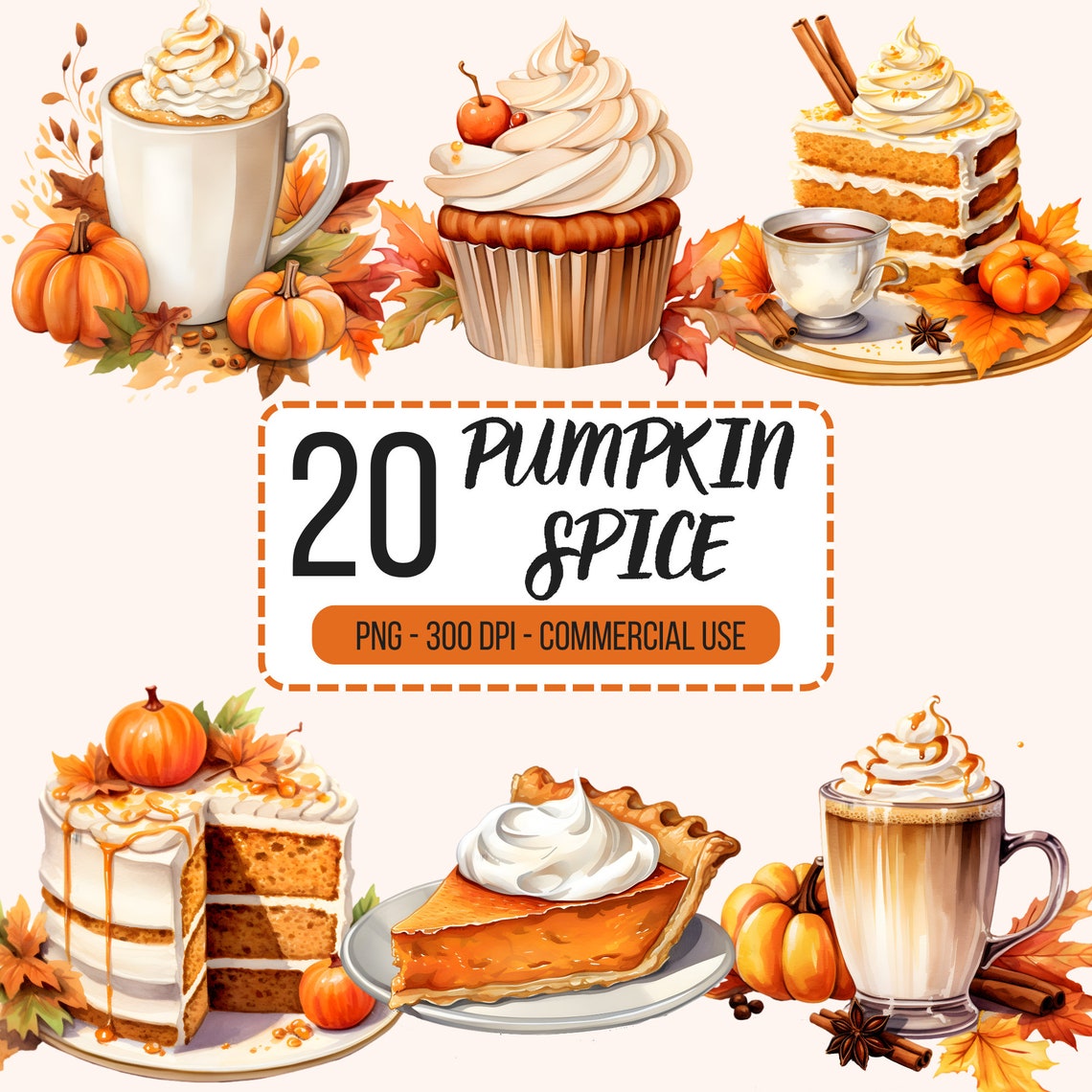 20 Pumpkin Spice Clipart Pack, Fall Holiday Elements, Thanksgiving ...