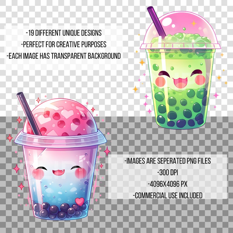 Kawaii Boba Tea Clipart Pack , Bubble Tea Clipart , Cute Bubble Tea ...