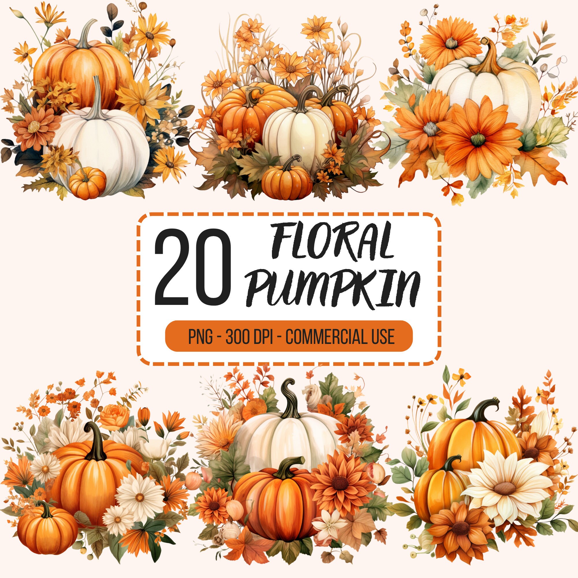 20 Floral Pumpkin Clipart Pack Pumpkin Png Fall Png Pumpkin - Etsy