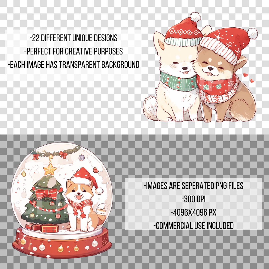 22 Kawaii Christmas Cat & Dog Clipart Pack, Holiday Animals, Cat With ...