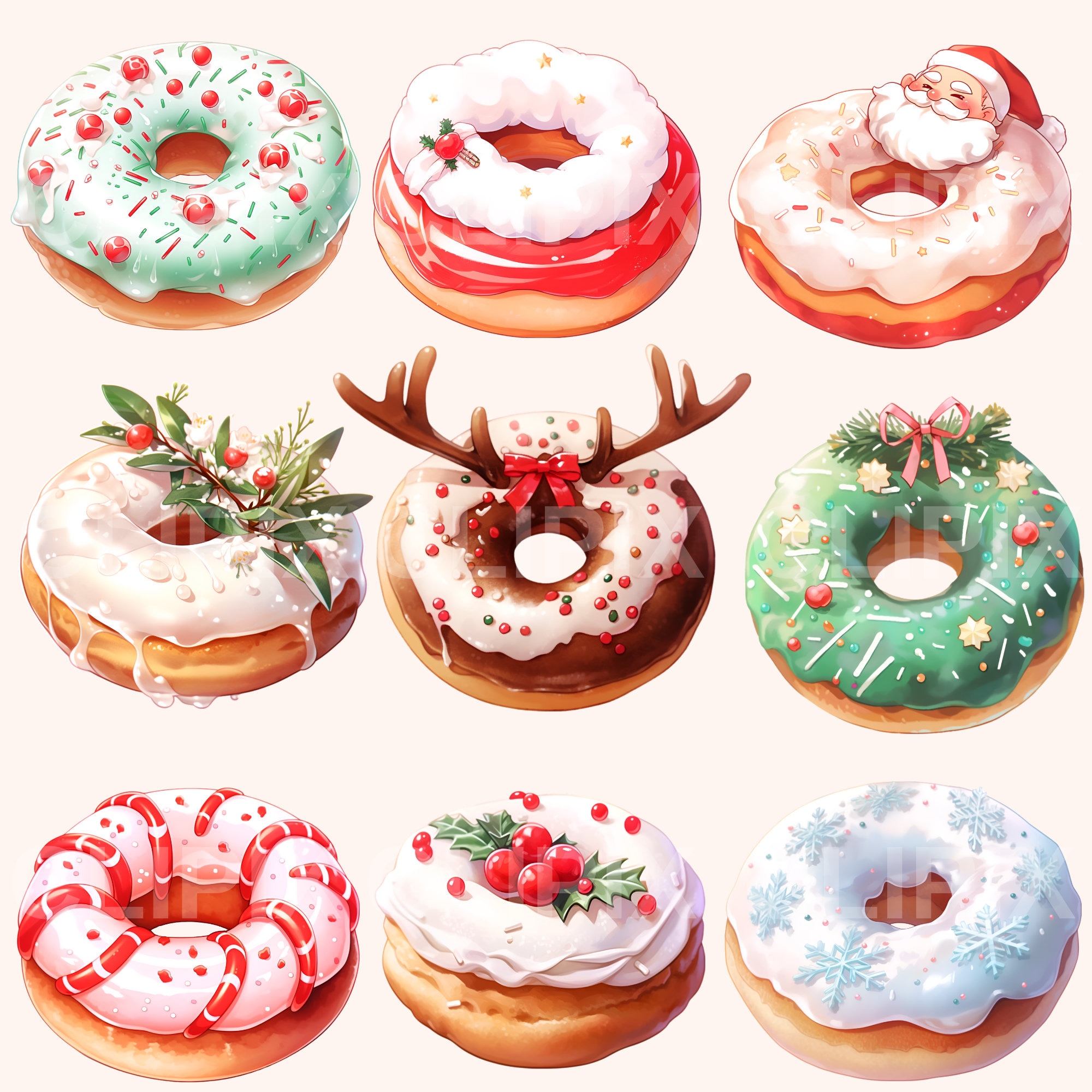 Christmas Donuts Clipart Pack, Christmas Clipart, Donut Clipart ...