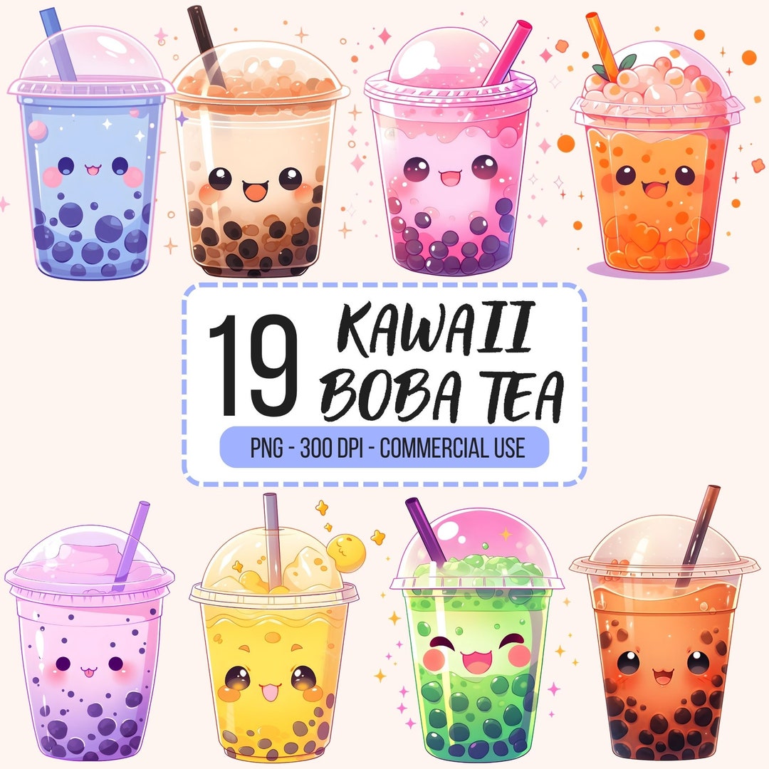 Kawaii Boba Tea Clipart Pack , Bubble Tea Clipart , Cute Bubble Tea ...