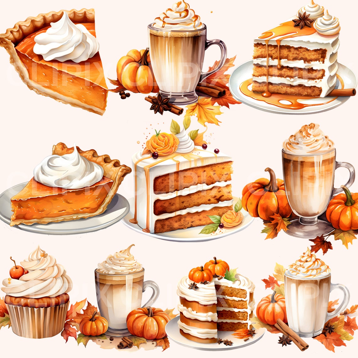 20 Pumpkin Spice Clipart Pack, Fall Holiday Elements, Thanksgiving ...