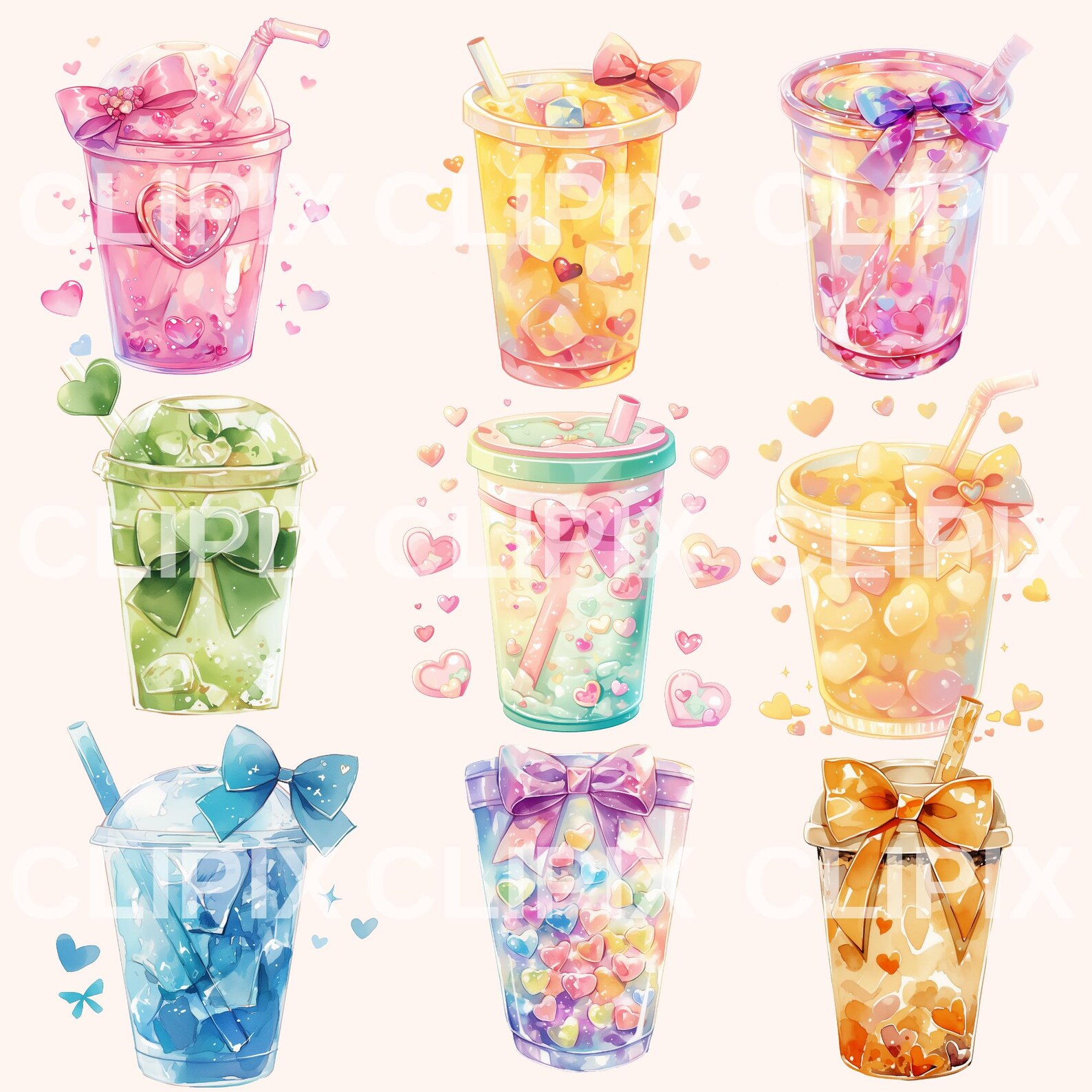Kawaii Drinks Clipart Pack , Drink Clipart , Cute Drinks Png , Kawaii ...