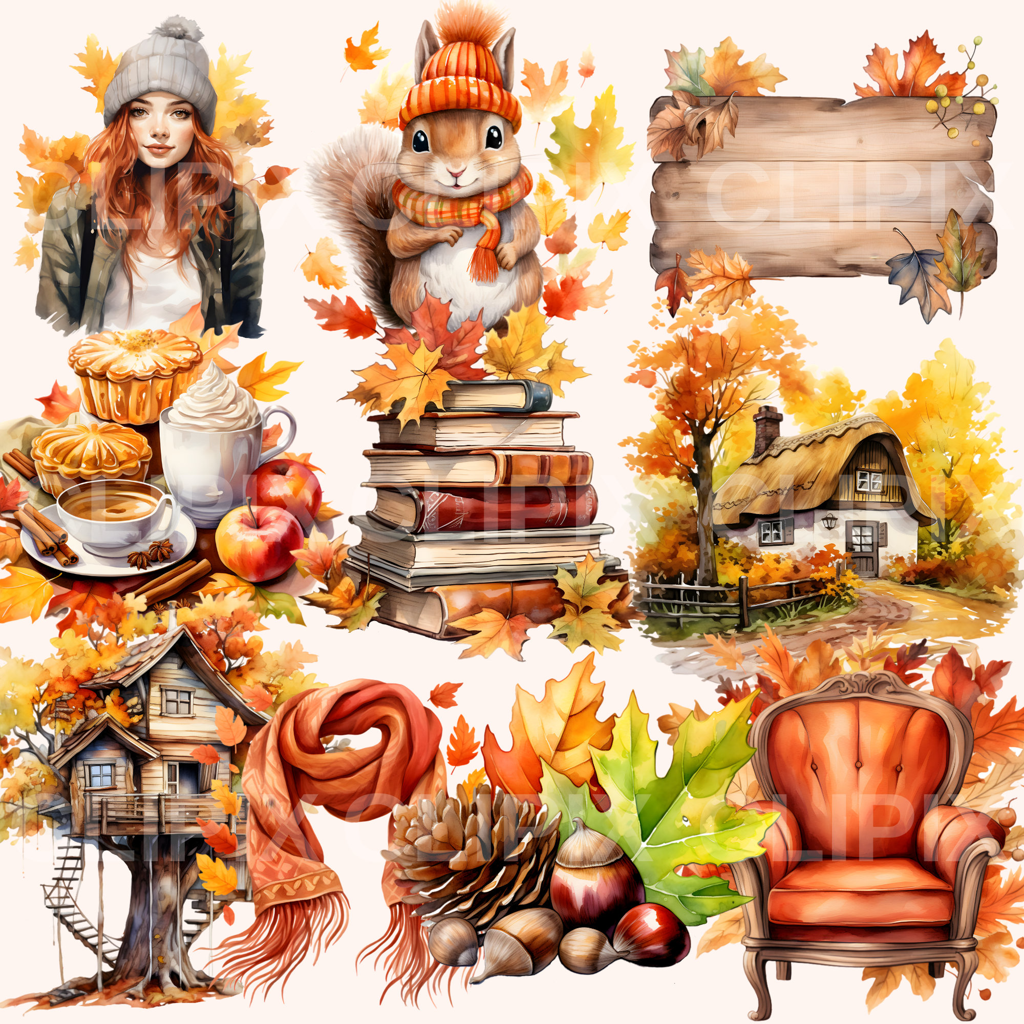 Autumn Dream Clipart Pack, Autumun Png, Cozy Autumn Png, Fall Clipart ...