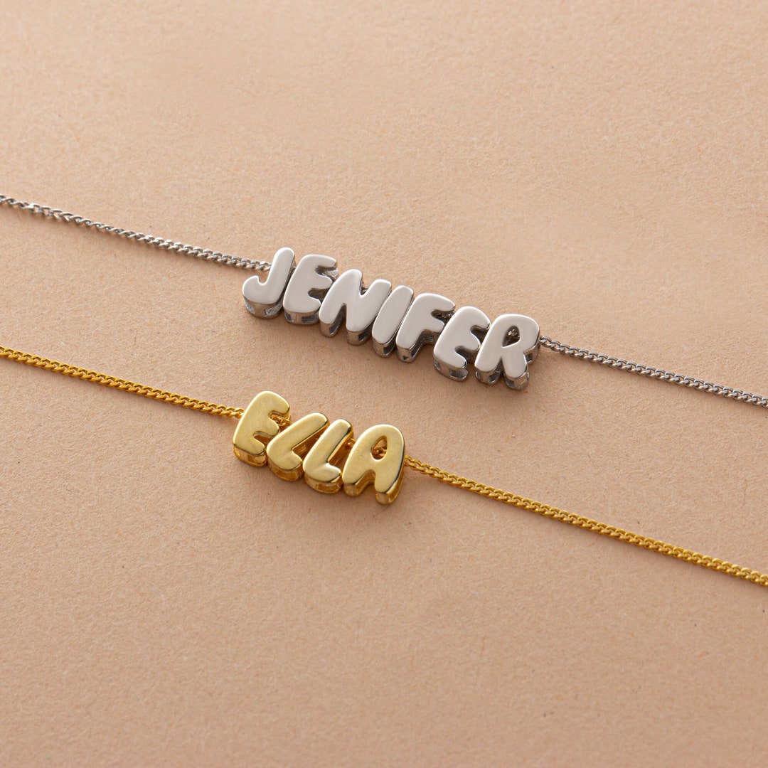 3D Letter Name Necklace, Balloon Name Jewelry, Bubble Name Necklace ...