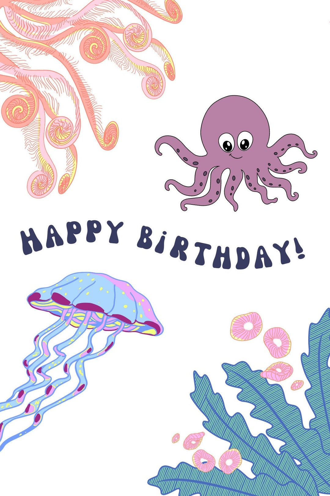 Digital Printable Sea Animals Birthday Cards Instant - Etsy