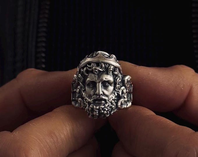 Poseidon God of the Sea Silver Ring, Ancient Greek God Silver Jewelry ...