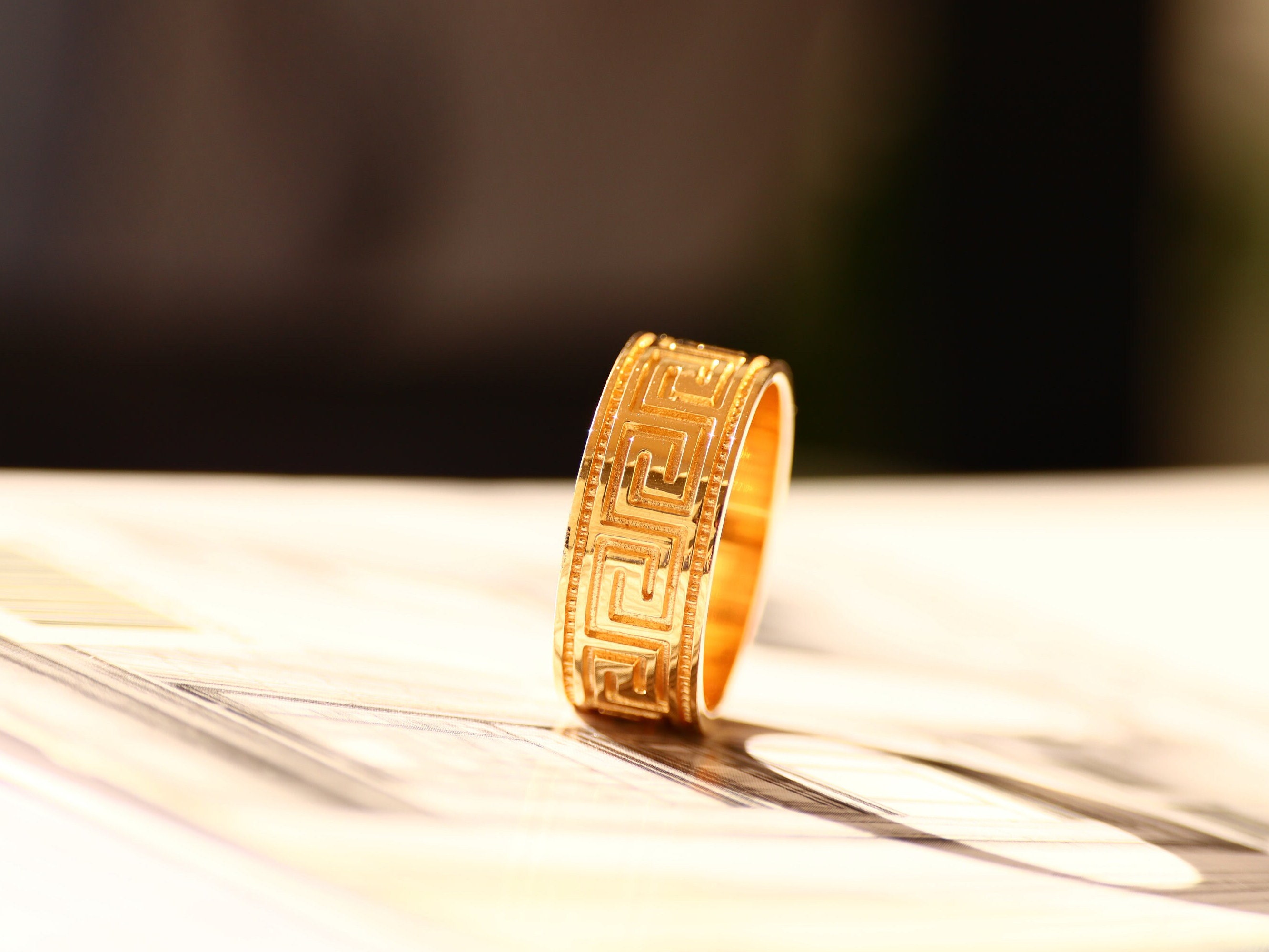Solid Gold Greek Pattern Band Ring, Ancient Greek Ring, Eternity Greek ...