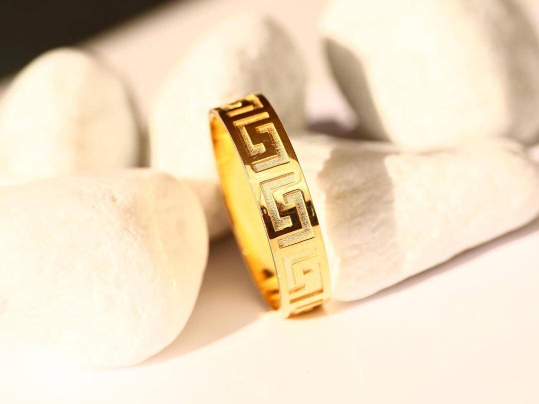 Greek Pattern Band Ring, Greek Key Meander Band Jewelry, 925 Sterling ...