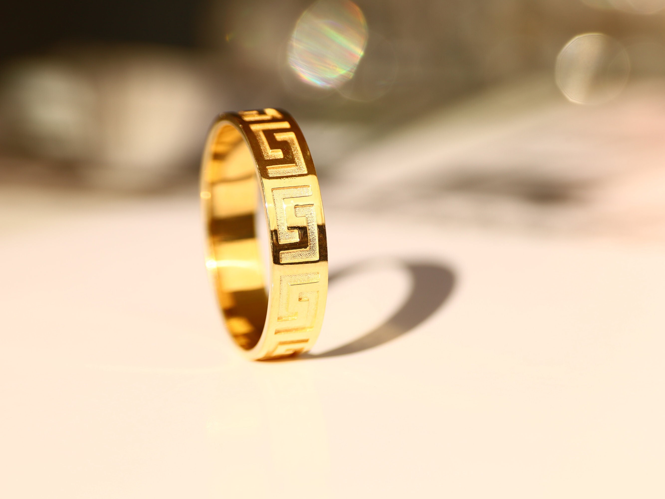 Solid Gold Greek Pattern Band Ring, Ancient Greek Ring, Eternity Greek ...