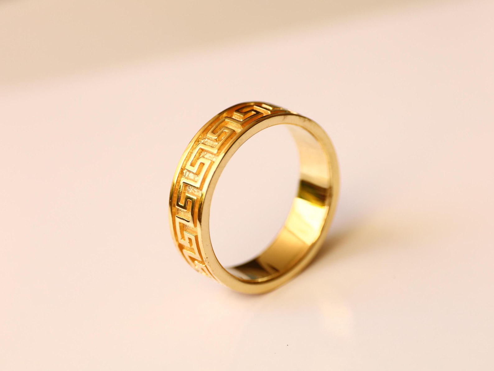 Solid Gold Greek Pattern Band Ring, Ancient Greek Ring, Eternity Greek ...