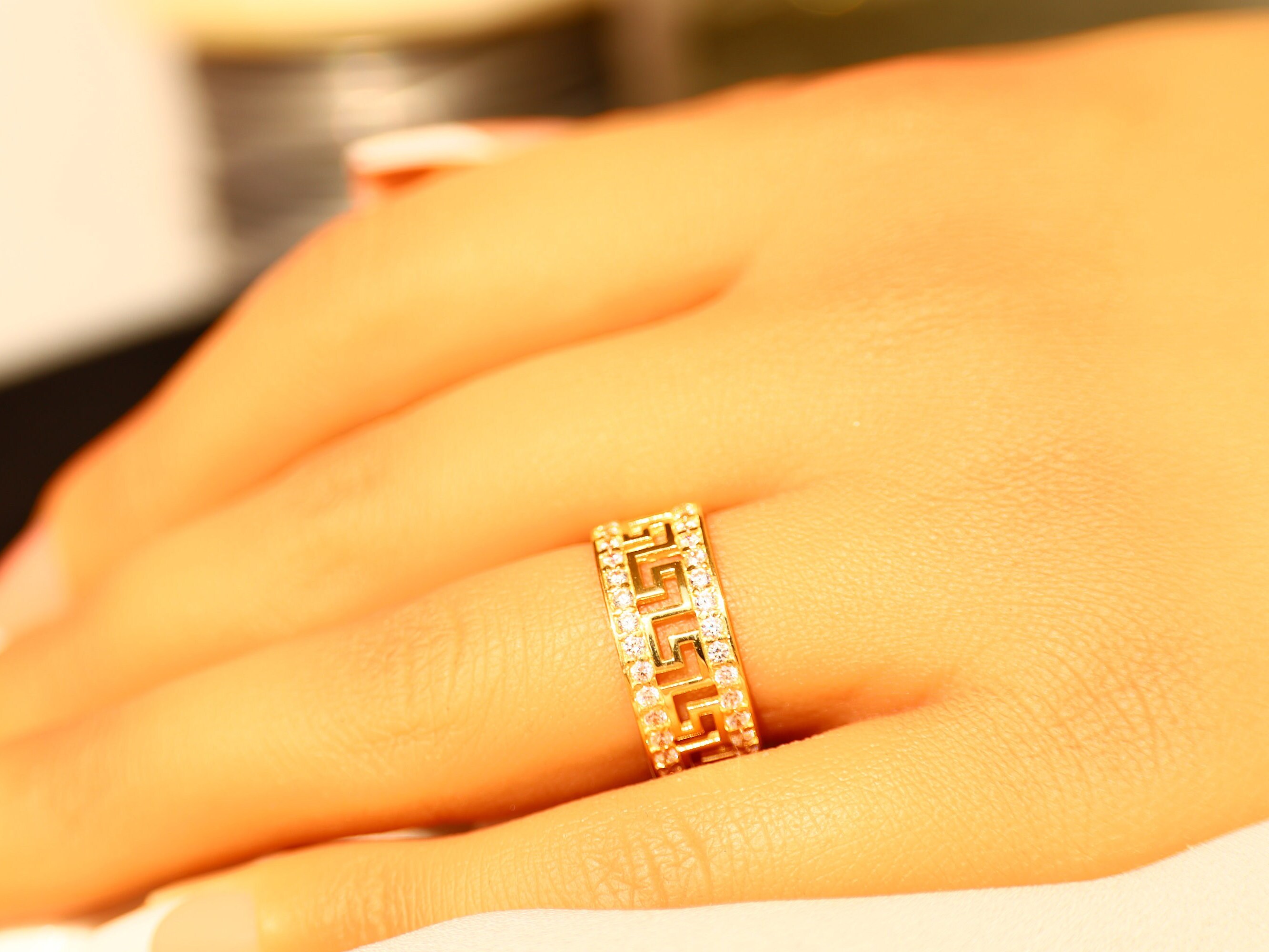 14k Solid Gold Greek Key Ring, Ancient Greek Ring, Eternity Greek Key Ring, Gold Meander Ring ...