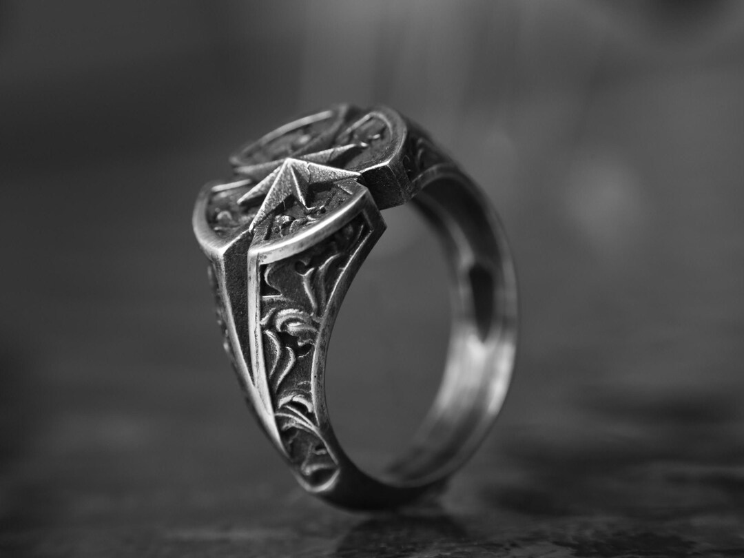 Compass Wind Rose Ring, Traveler Star Signet Ring, 925 Sterling Silver ...