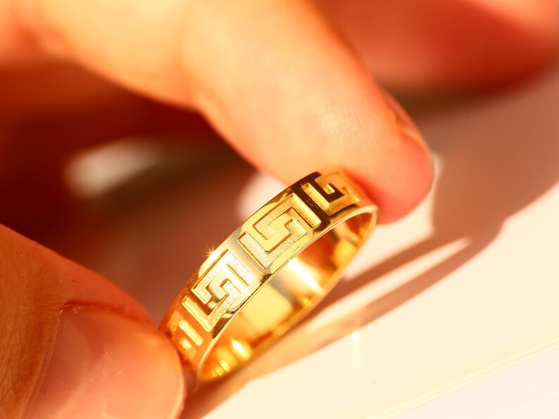 Solid Gold Greek Pattern Band Ring, Ancient Greek Ring, Eternity Greek ...