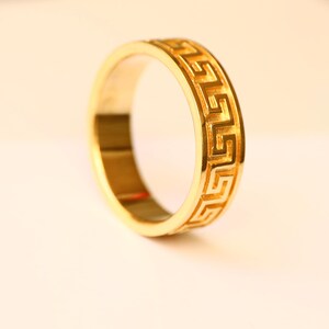 Solid Gold Greek Pattern Band Ring, Ancient Greek Ring, Eternity Greek ...