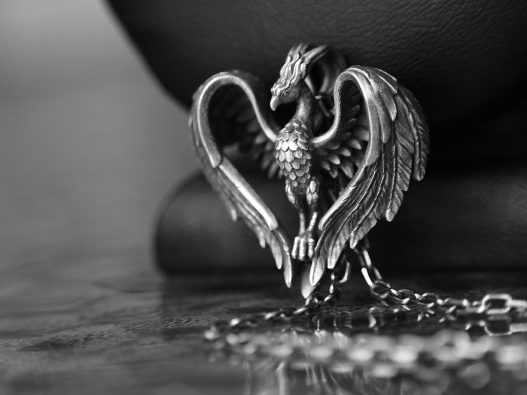 Winged Phoenix Pendant, Necklace 925 Silver, Mythical Bird Pendant ...