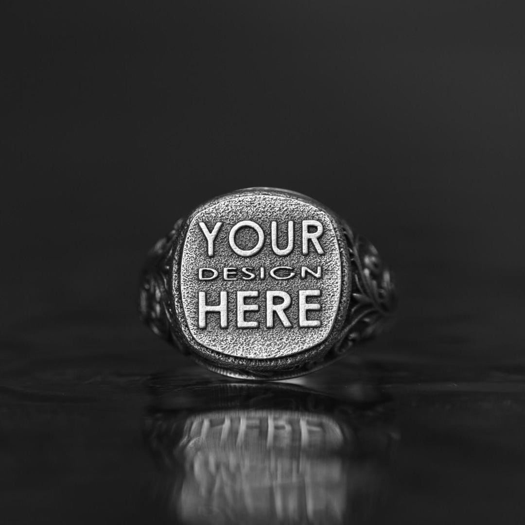 Custom Engraved Silver Ring, Logo Signet Ring for Men's, 925 Sterling ...