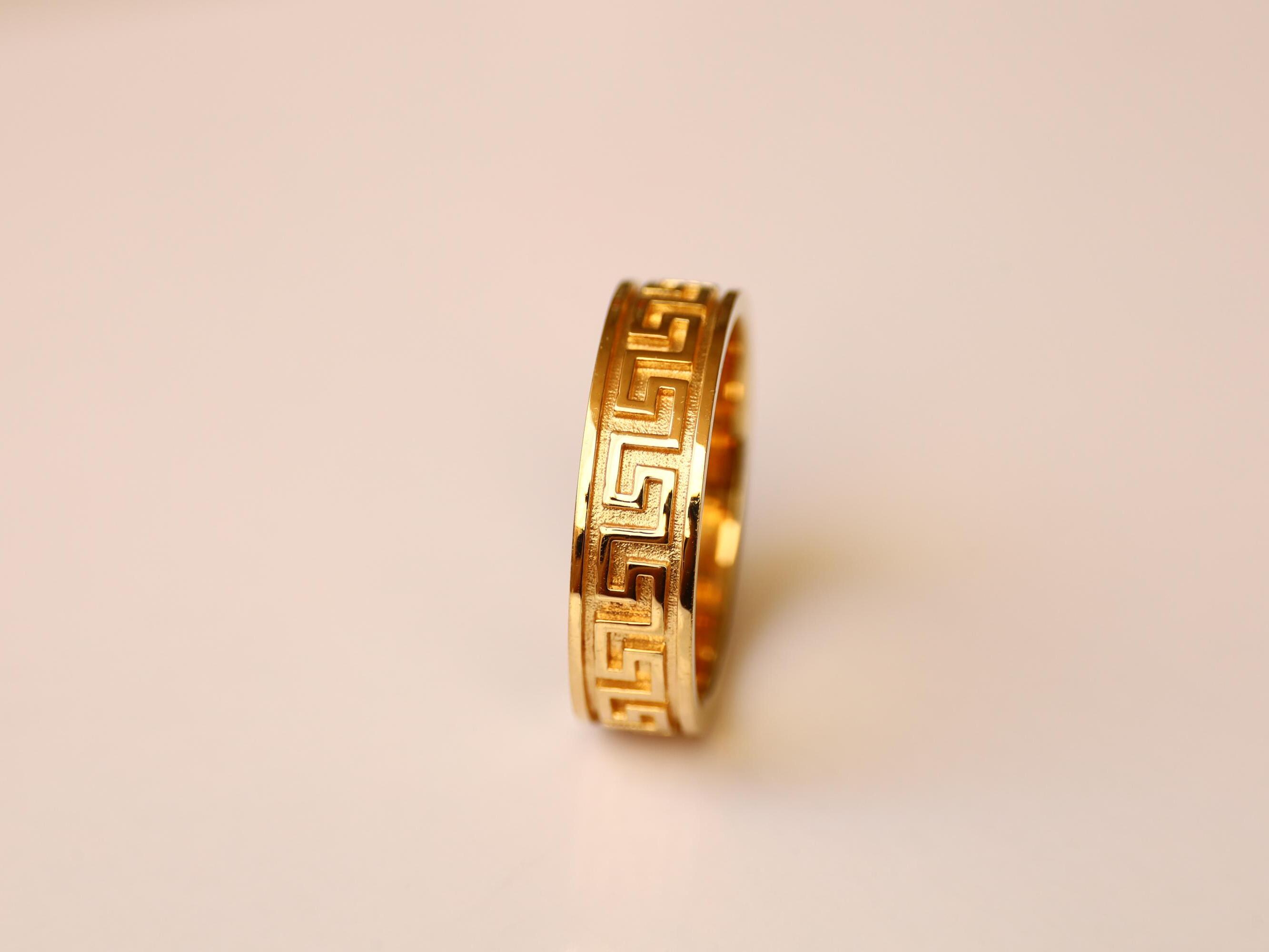 Solid Gold Greek Pattern Band Ring, Ancient Greek Ring, Eternity Greek ...