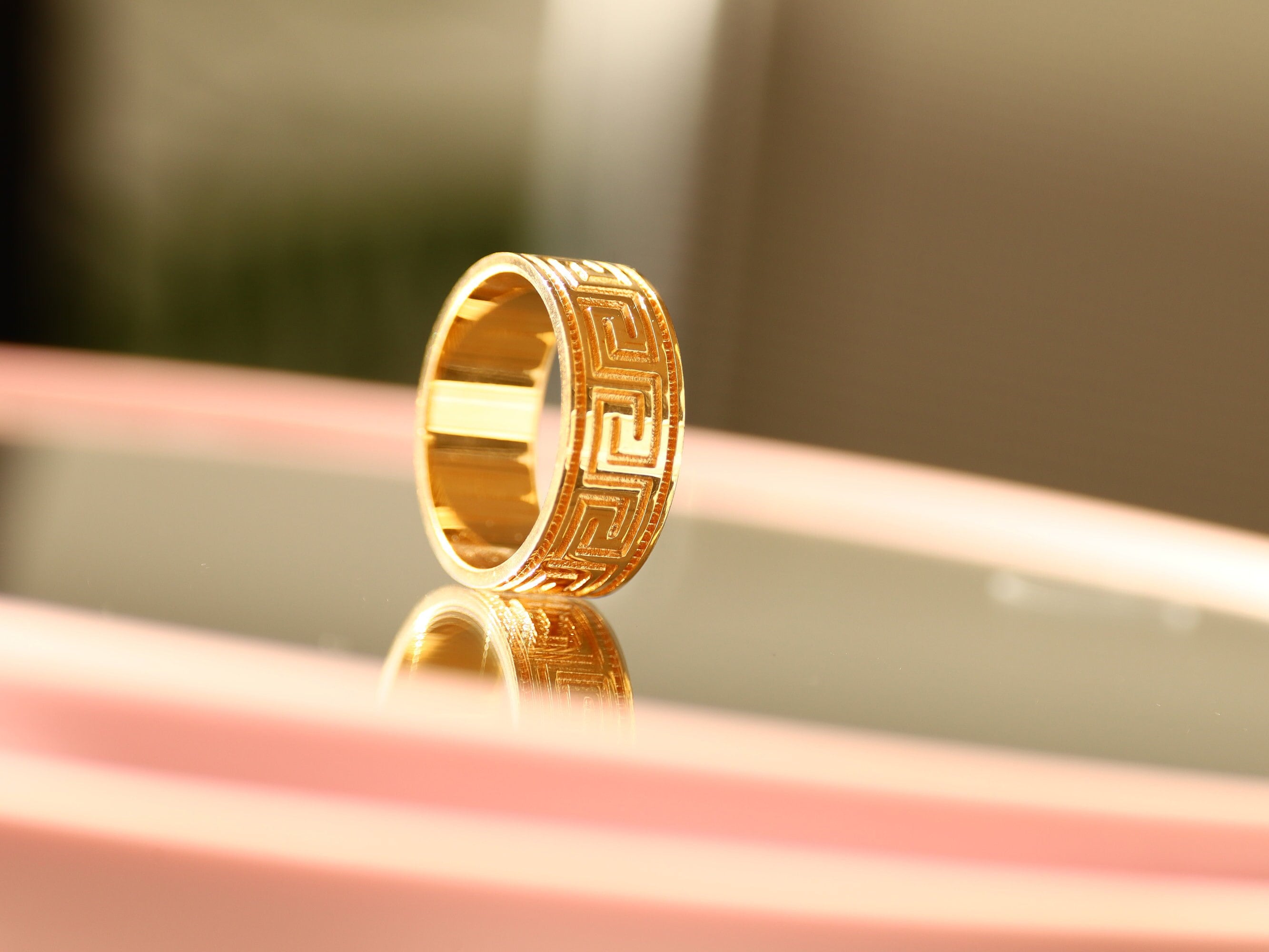 Solid Gold Greek Pattern Band Ring, Ancient Greek Ring, Eternity Greek ...