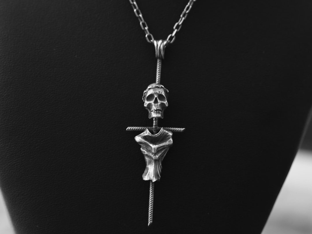 Skeleton Skull Cross Pendant, Cross Shape Skulls Necklace, Religious ...