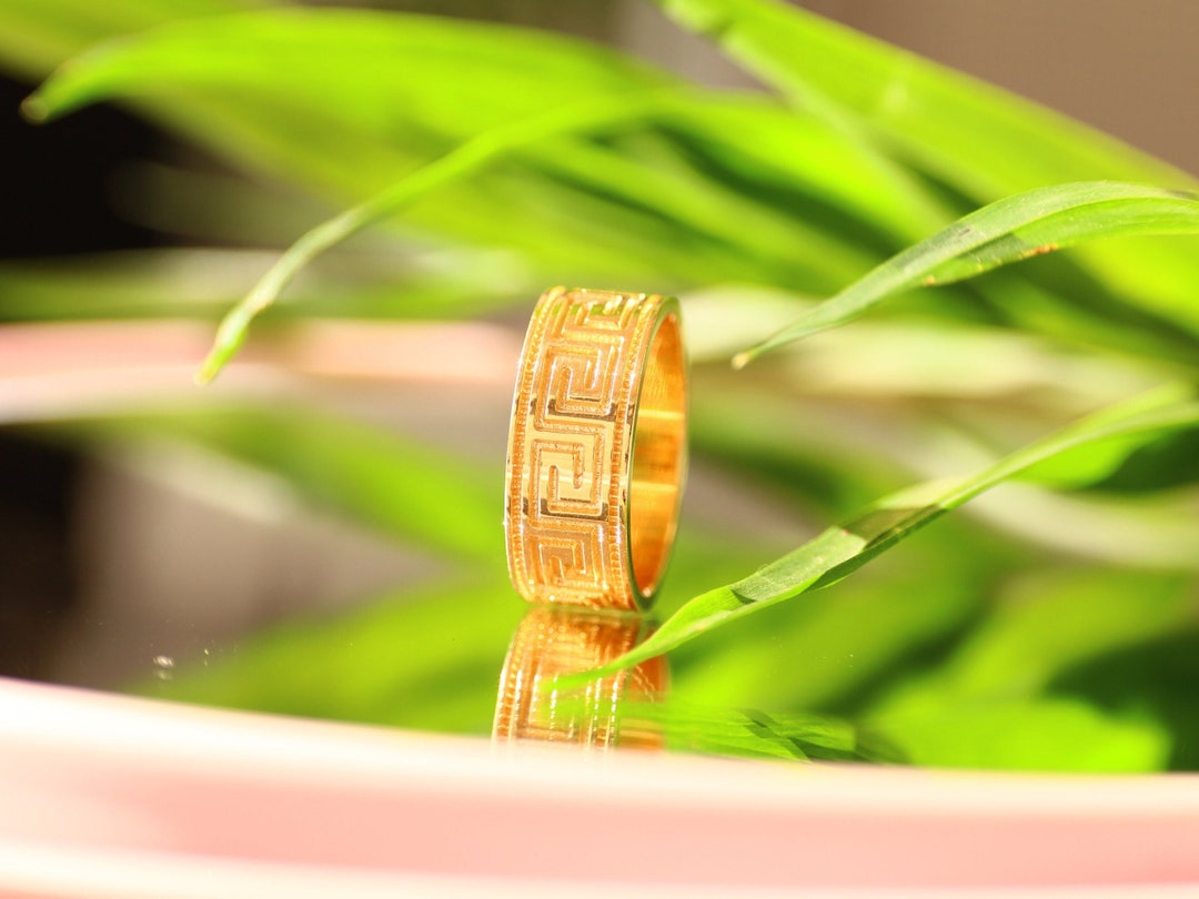 Solid Gold Greek Pattern Band Ring, Ancient Greek Ring, Eternity Greek ...