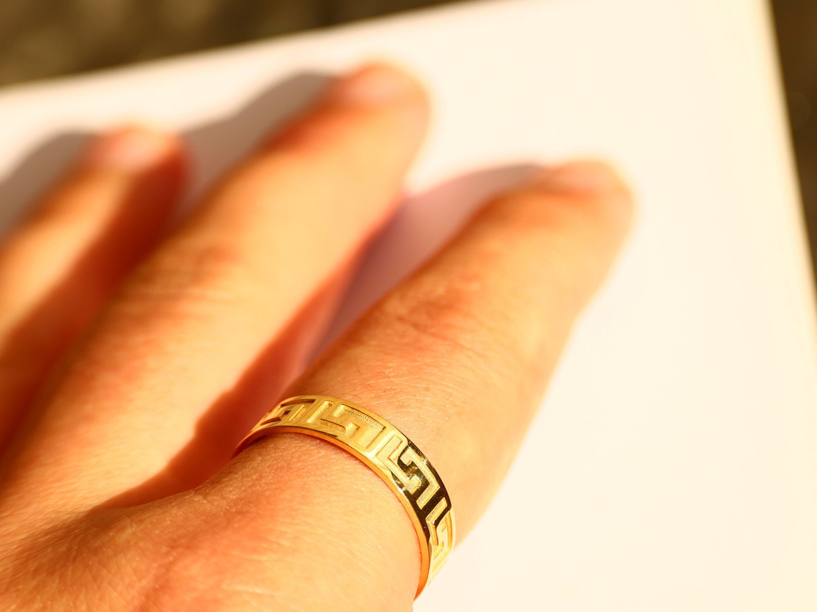 Solid Gold Greek Pattern Band Ring, Ancient Greek Ring, Eternity Greek ...