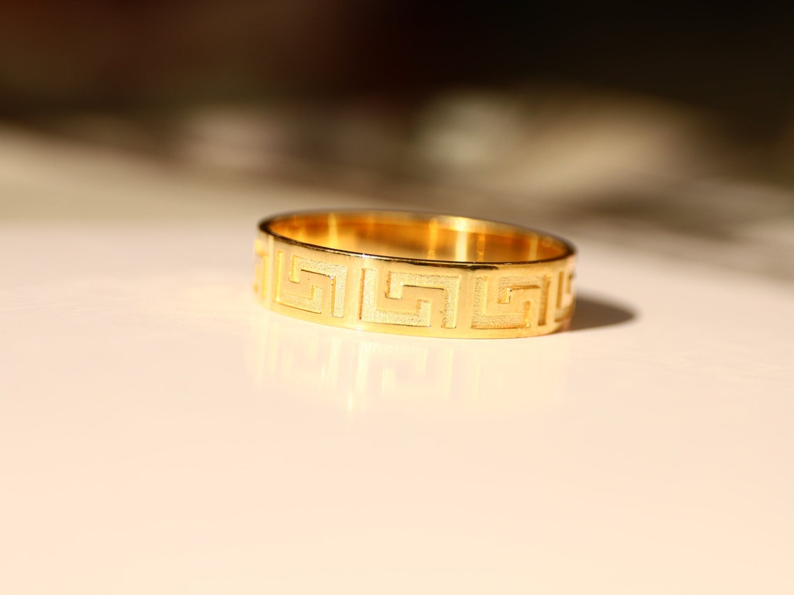 Solid Gold Greek Pattern Band Ring, Ancient Greek Ring, Eternity Greek ...