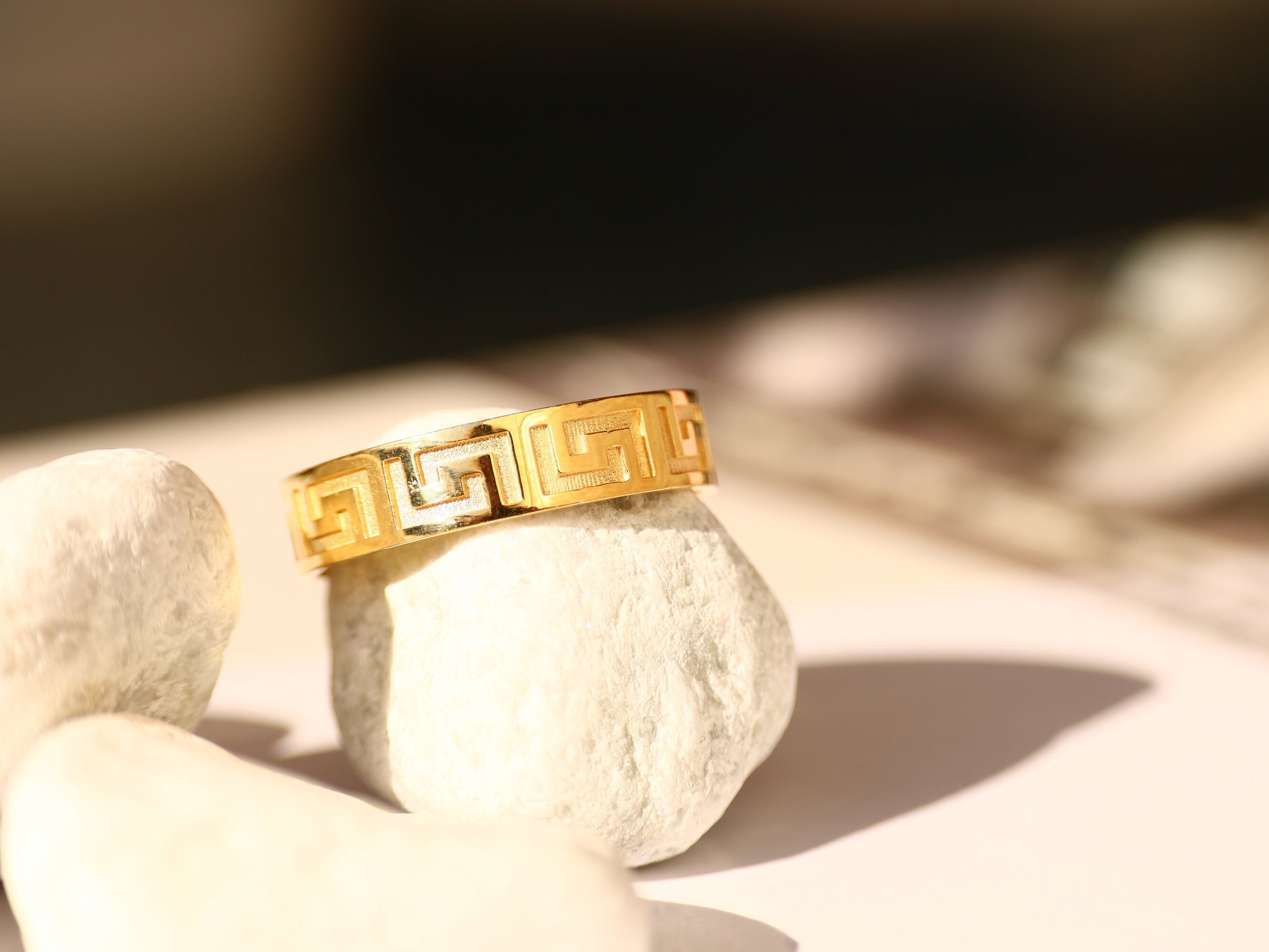 Solid Gold Greek Pattern Band Ring, Ancient Greek Ring, Eternity Greek ...