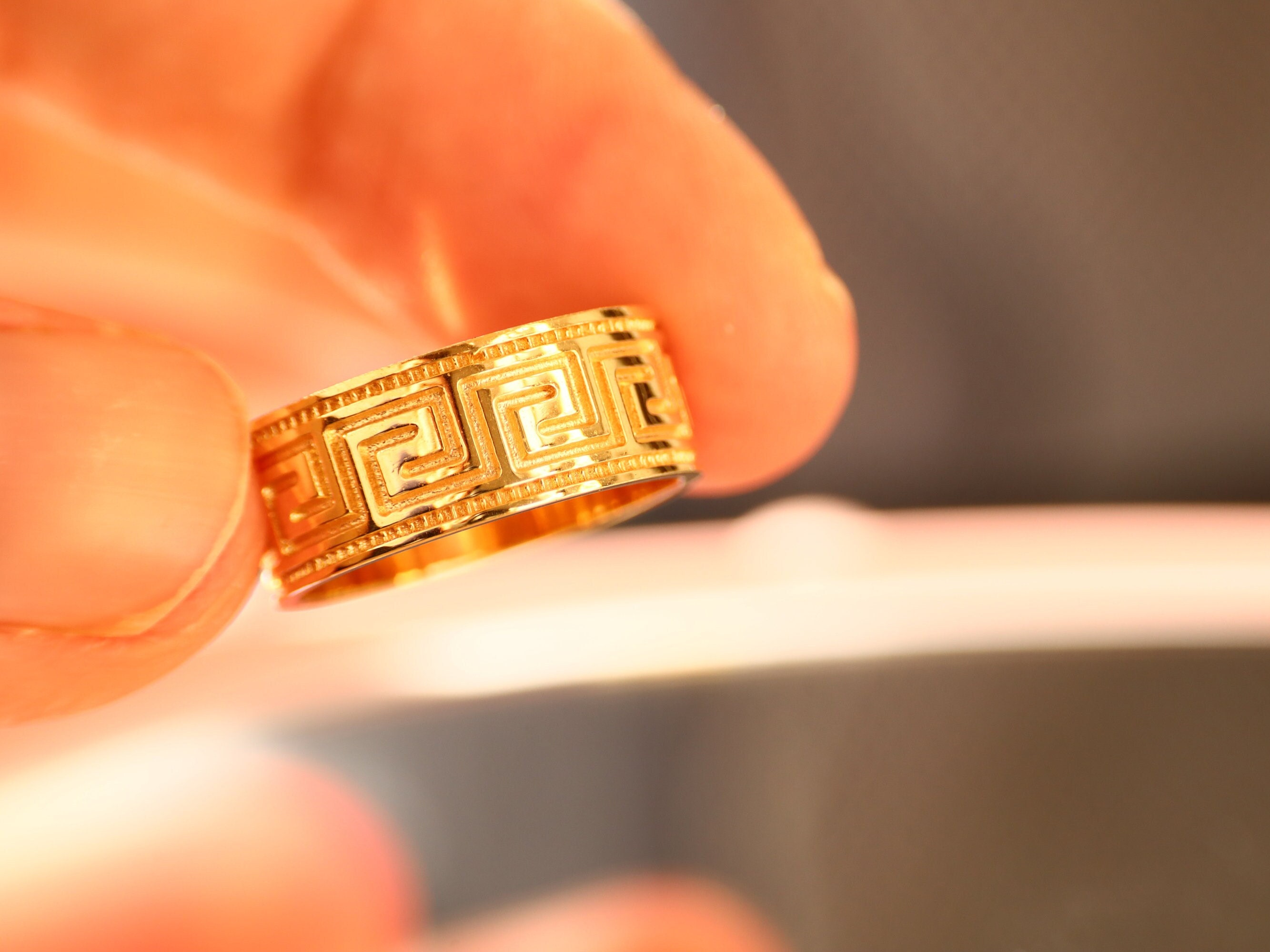 Solid Gold Greek Pattern Band Ring, Ancient Greek Ring, Eternity Greek ...