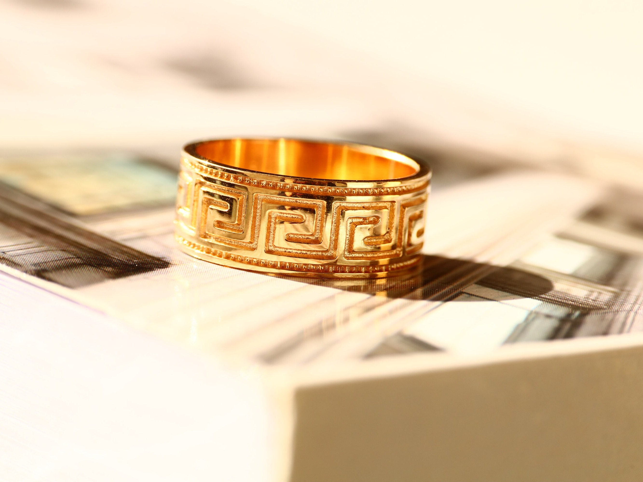 Solid Gold Greek Pattern Band Ring, Ancient Greek Ring, Eternity Greek ...