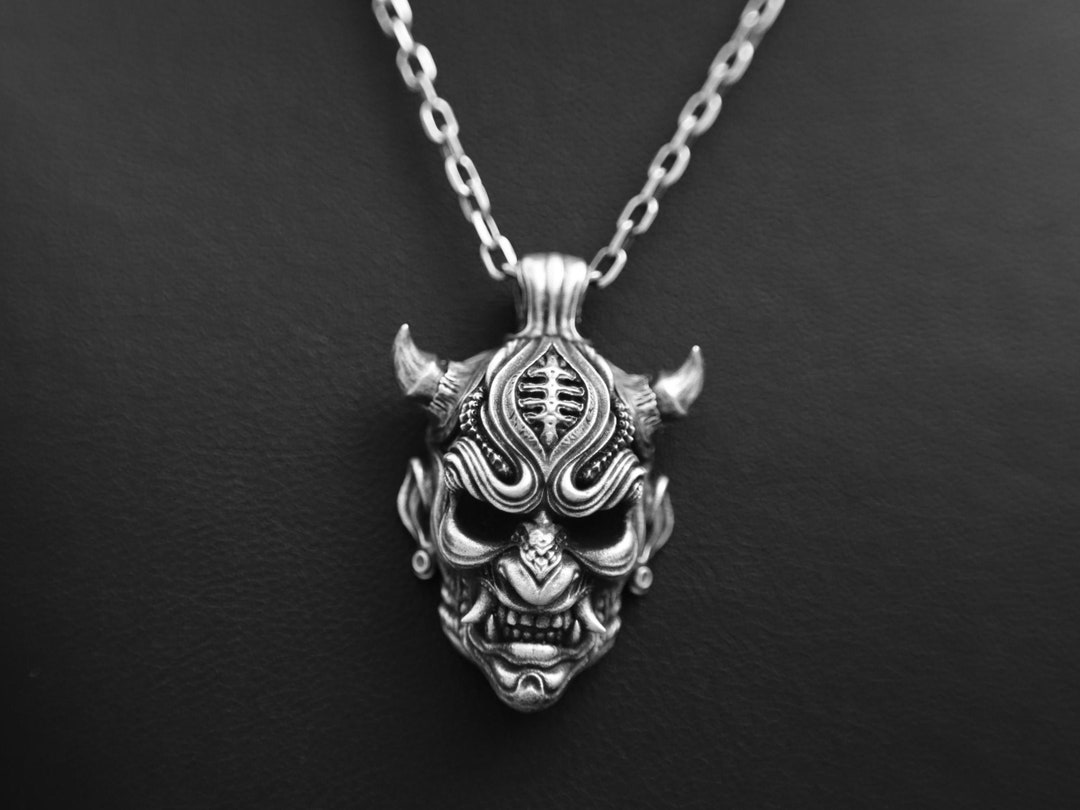 Hannya Oni Mask Silver Pendant, Japanese Hannya Mask, 925 Silver Demons ...