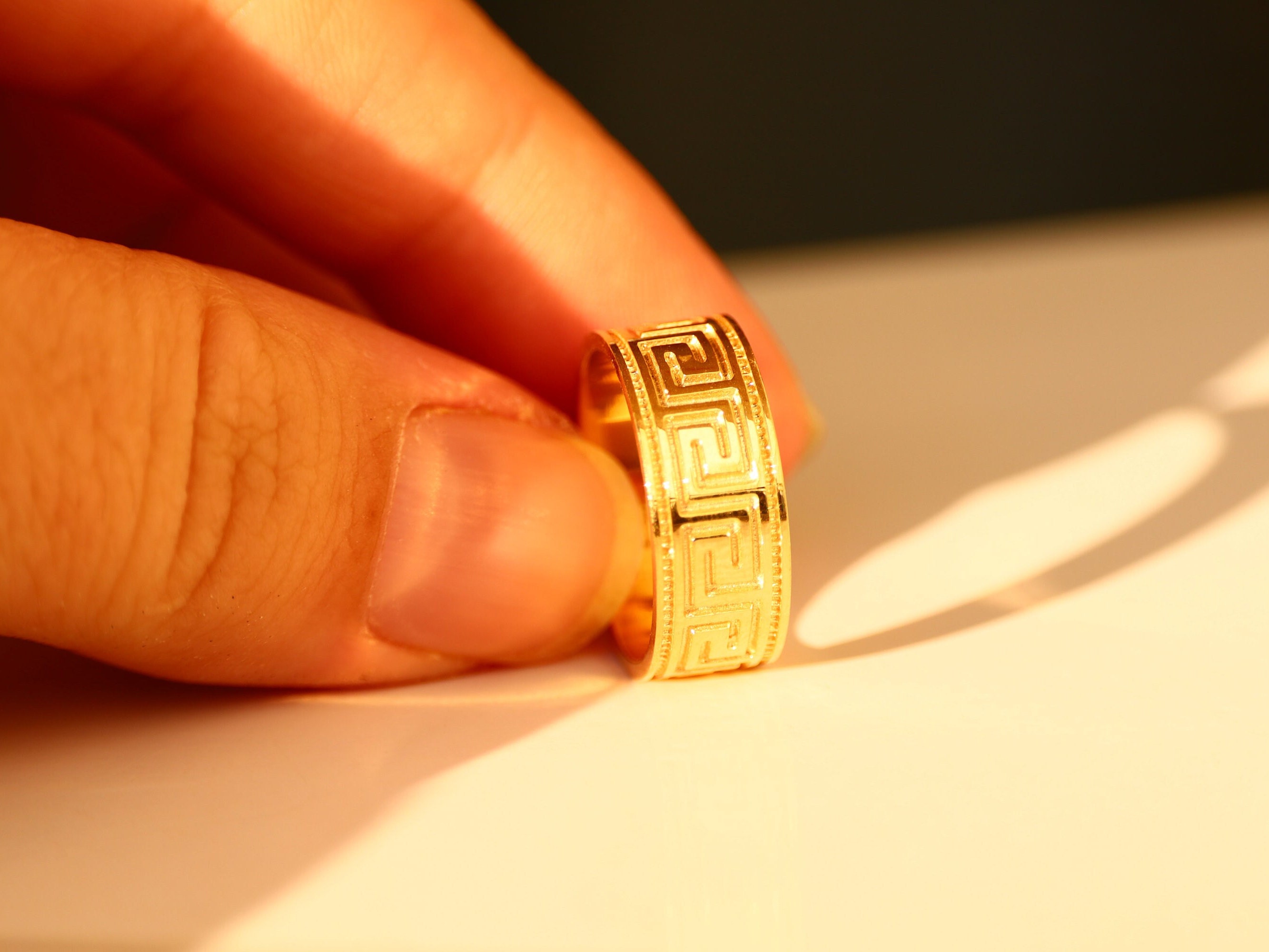 Solid Gold Greek Pattern Band Ring, Ancient Greek Ring, Eternity Greek ...