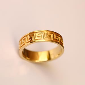Solid Gold Greek Pattern Band Ring, Ancient Greek Ring, Eternity Greek ...