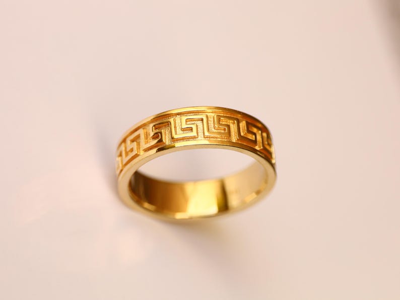 Solid Gold Greek Pattern Band Ring, Ancient Greek Ring, Eternity Greek ...