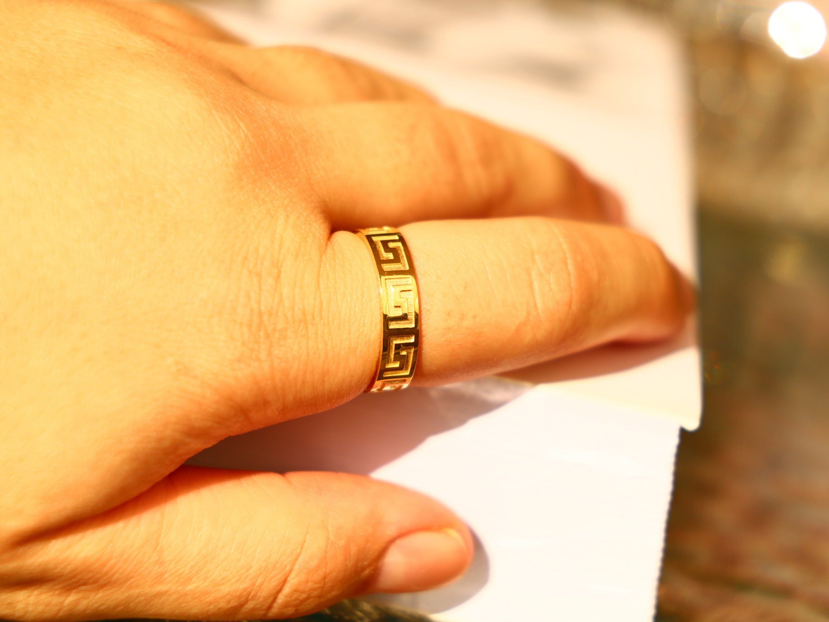 Solid Gold Greek Pattern Band Ring, Ancient Greek Ring, Eternity Greek ...