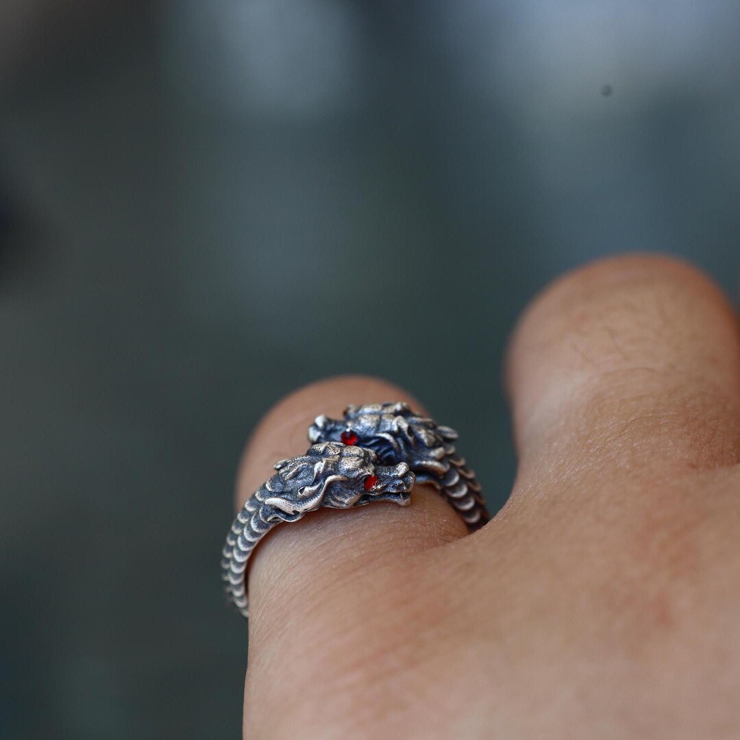 Chinese Dragons Ring Adjustable for Women, 925 Silver Ring, Dragon Band ...