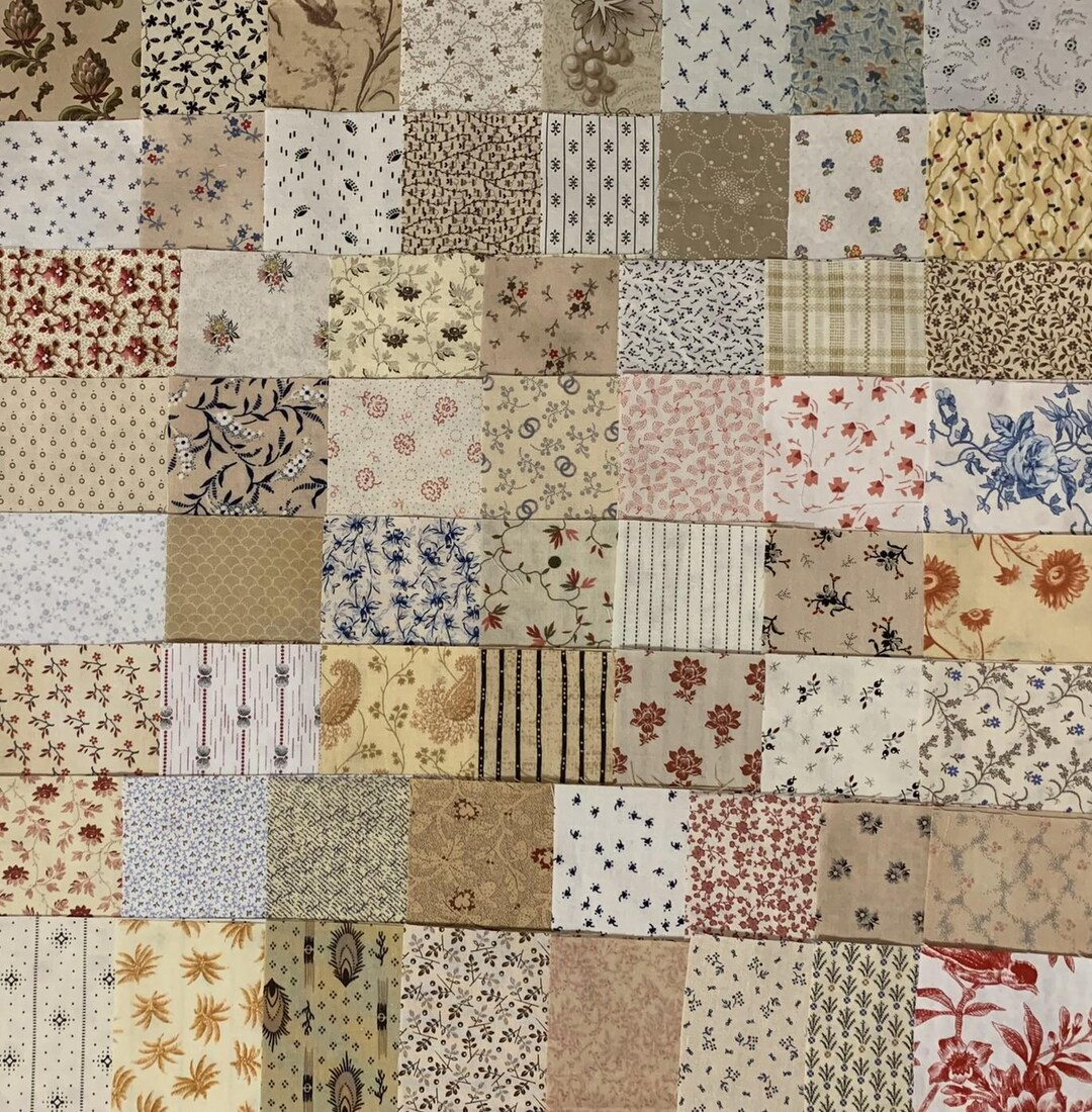 1800's Reproduction Fabrics 5 Cotton Squares Light/medium 60 Different ...