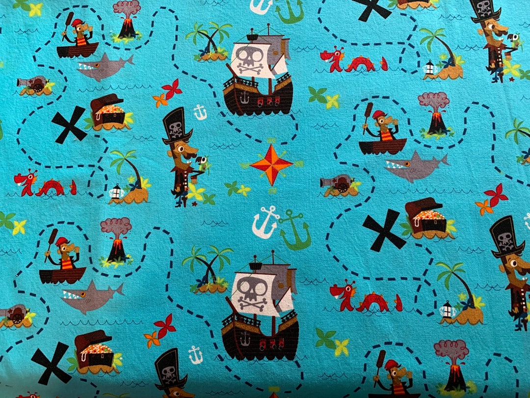 David Textiles Treasure Map and Pirate Ships Fat Quarters - Etsy