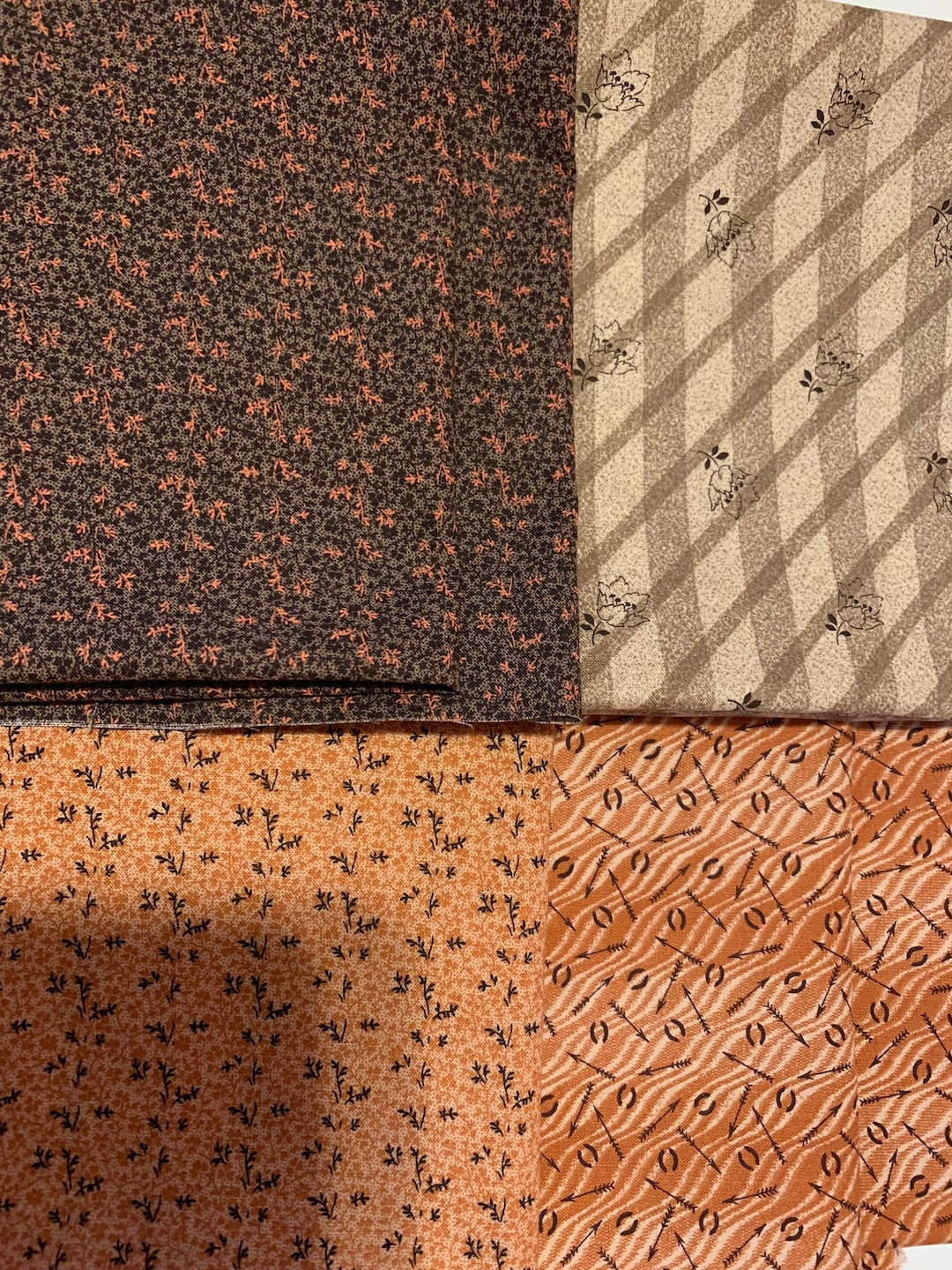 Colonies Salmon & Chocolate Circa 1870 4 Different Fabrics Pieces One ...