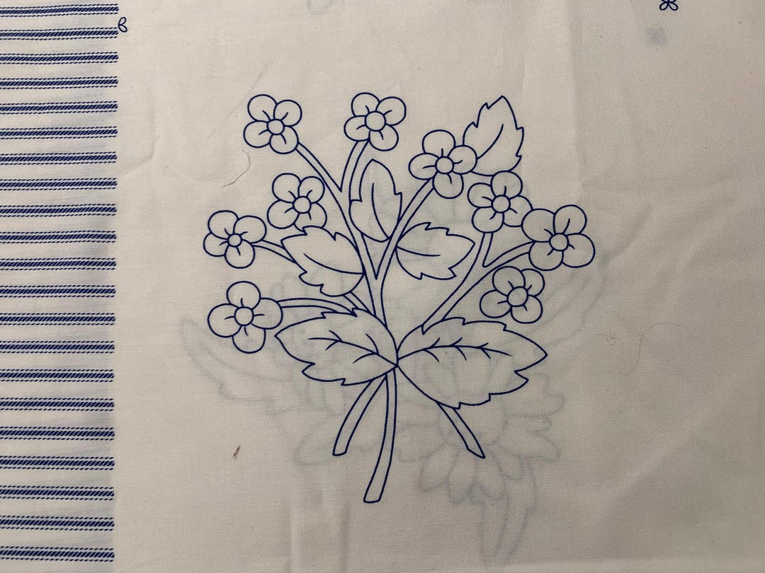 2002 Redwork Romance by Alex Anderson for P & B Textiles Blue 24" X 44 ...