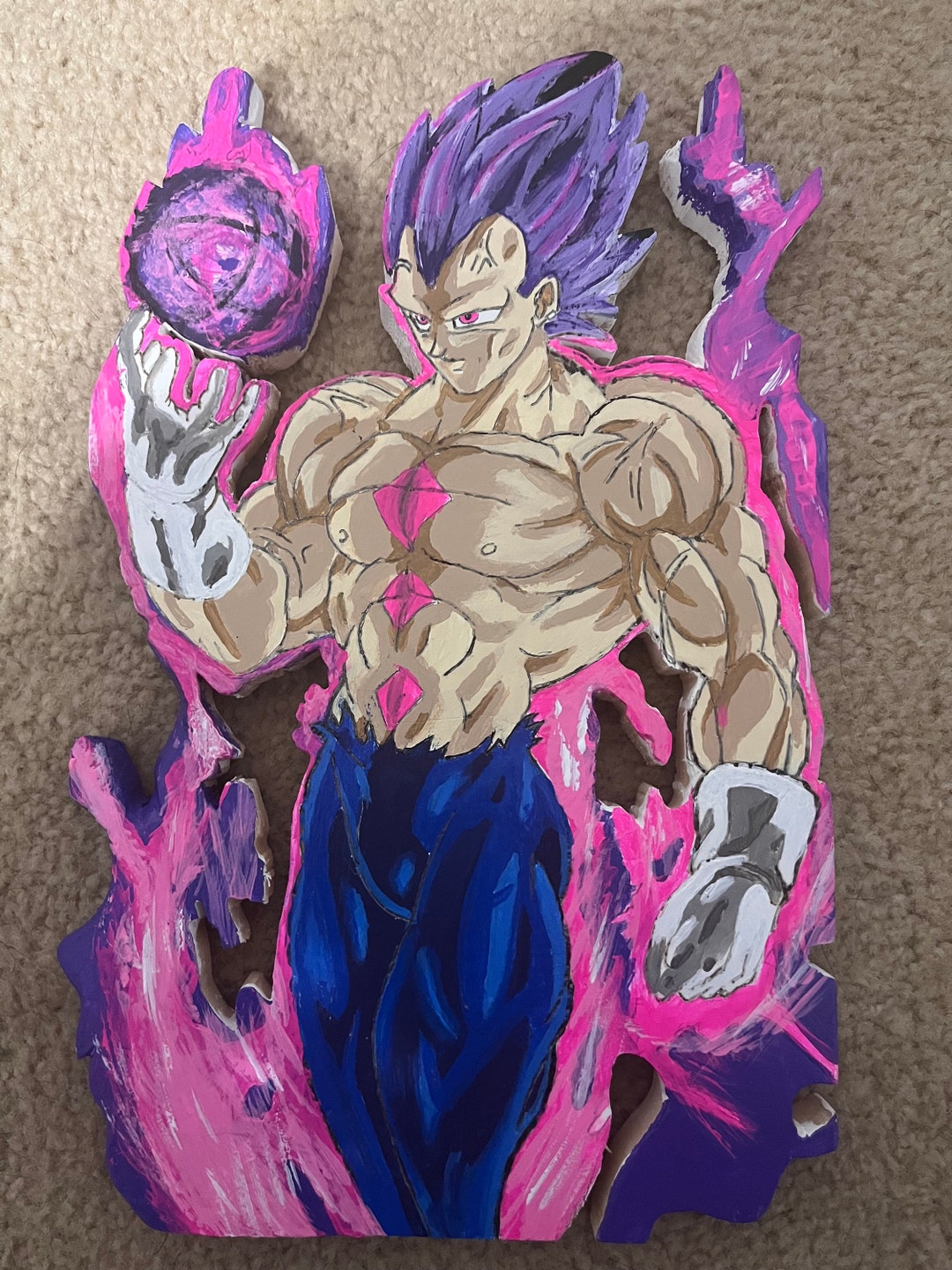 Handcrafted Wooden Anime Character Art: Vegeta Ultra Ego From Dragon ...